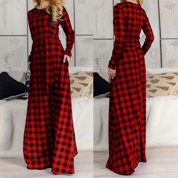 Dresses | Plaid Boho Maxi Dress With Belt Sz 1 To 16 | Poshmark